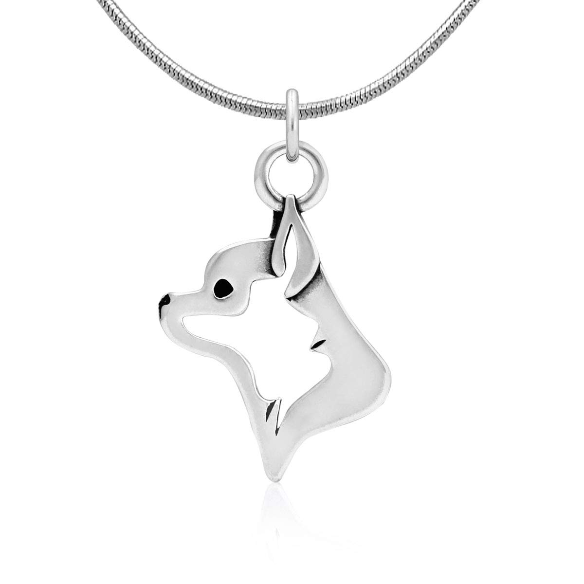 Dazzling Paws Jewelry Sterling Silver Chihuahua Smooth Coat Pendant on 18" Snake Chain