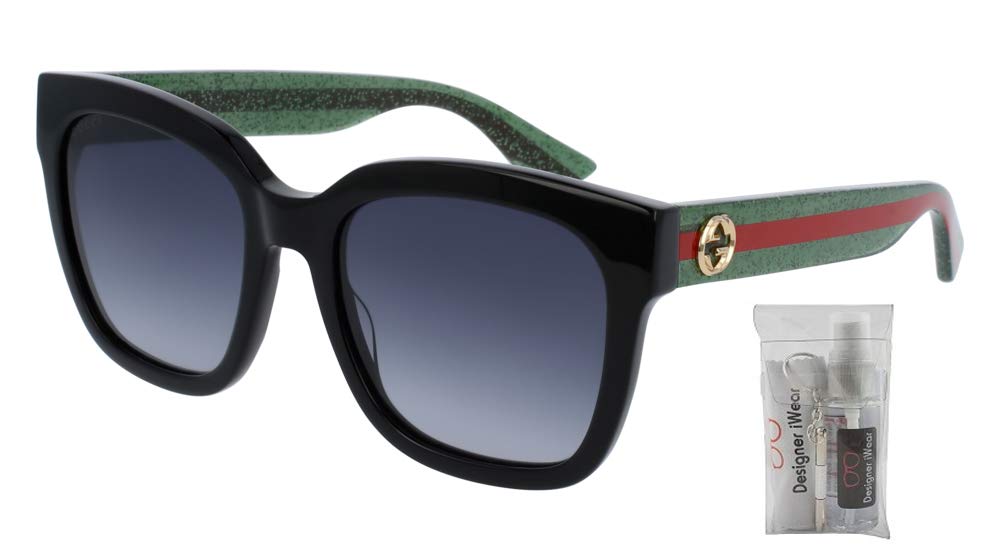 Gucci GG0034S 002 54M Black/Green/Grey Gradient Square Sunglasses For Men For Women+ BUNDLE with Designer iWear Eyewear Kit