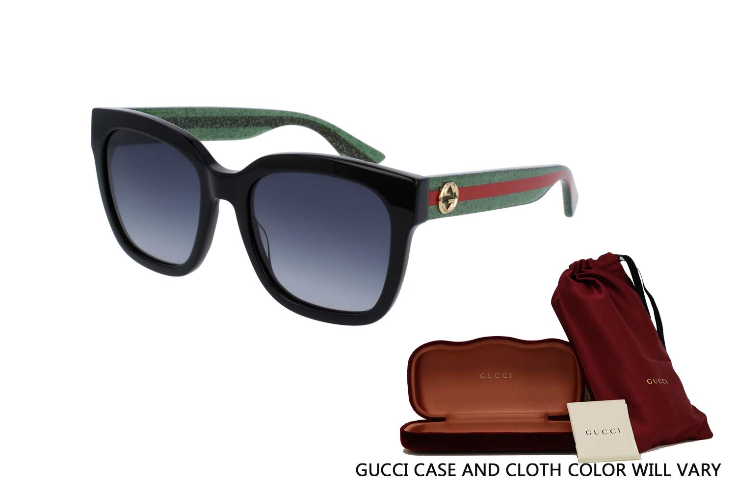 Gucci GG0034S 002 54M Black/Green/Grey Gradient Square Sunglasses For Men For Women+ BUNDLE with Designer iWear Eyewear Kit