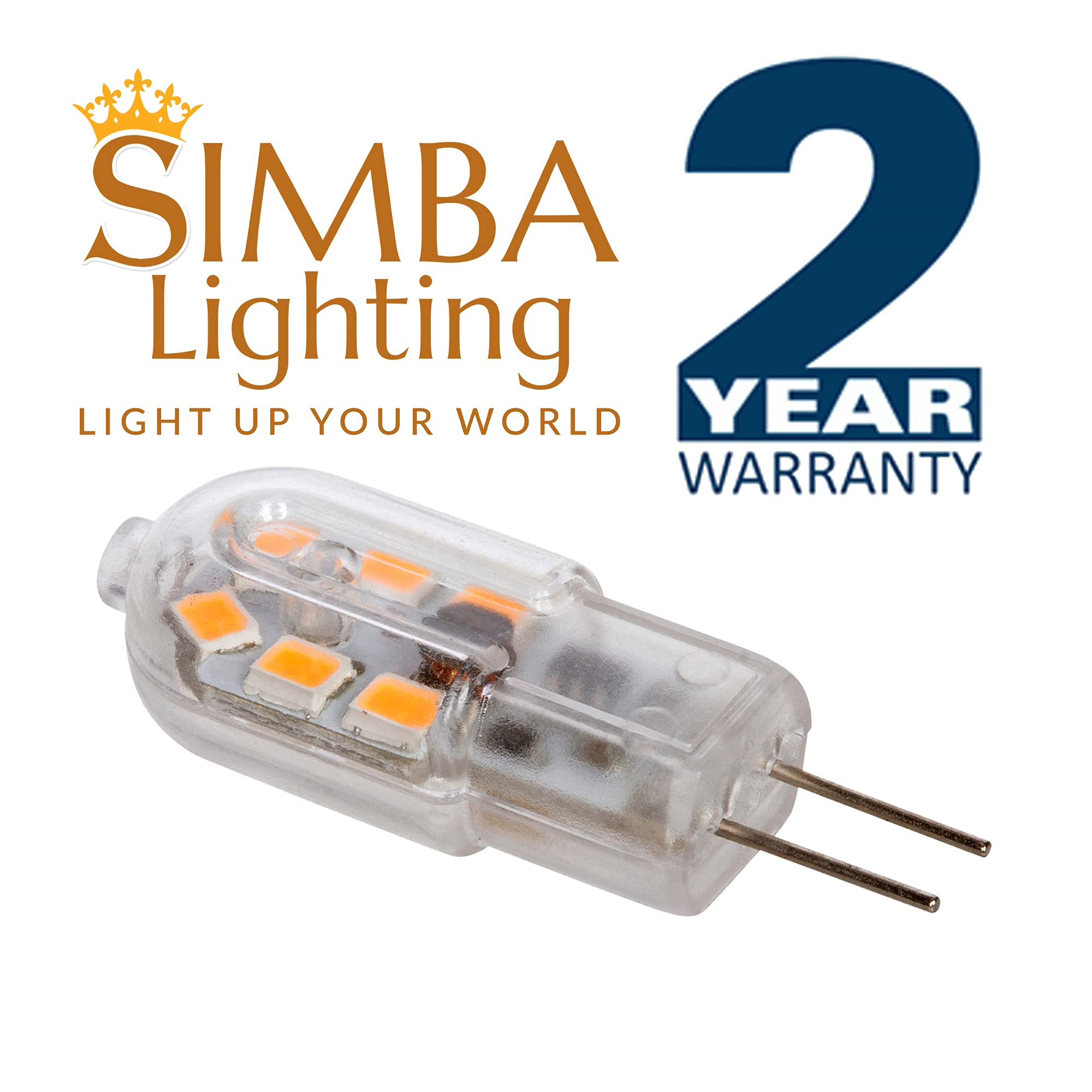 Simba Lighting LED G4 Bulb (5 Pack) 1.5W T4 20W Halogen Replacement 12V AC/DC JC Bi-Pin Base for Accent Lights, Under Cabinet Puck Light, Chandeliers, Track Lighting, Non-Dimmable, Soft White 3000K