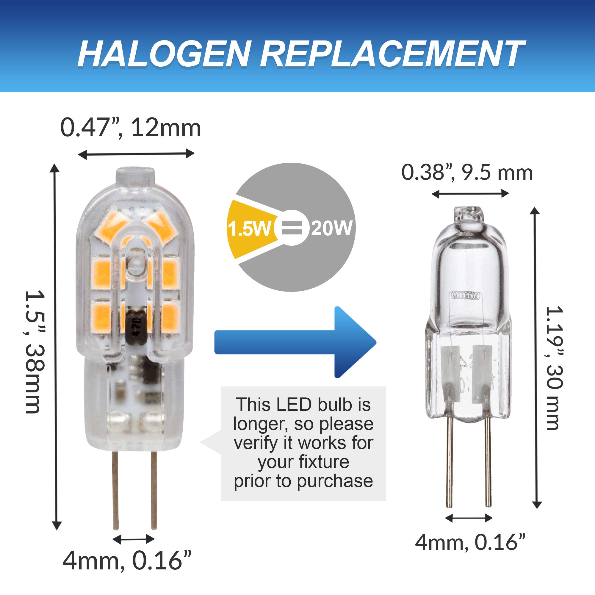 Simba Lighting LED G4 Bulb (5 Pack) 1.5W T4 20W Halogen Replacement 12V AC/DC JC Bi-Pin Base for Accent Lights, Under Cabinet Puck Light, Chandeliers, Track Lighting, Non-Dimmable, Soft White 3000K