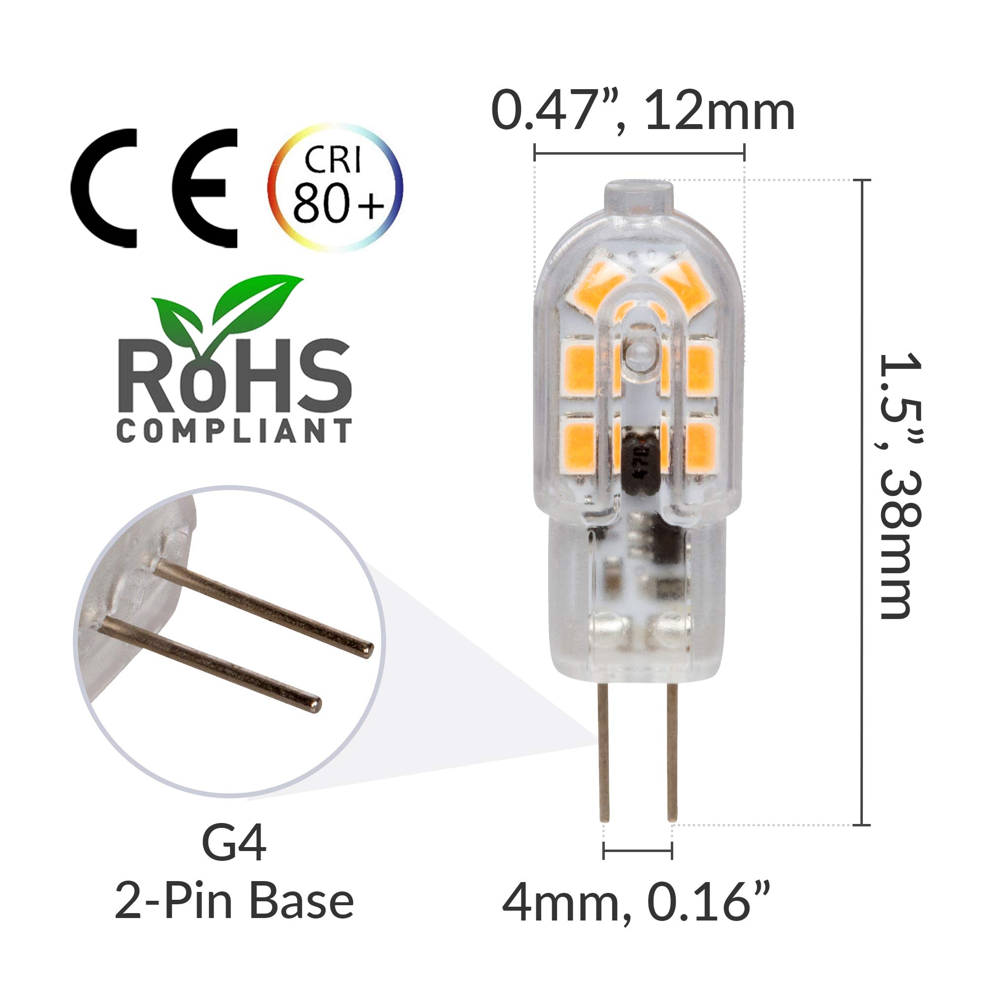 Simba Lighting LED G4 Bulb (5 Pack) 1.5W T4 20W Halogen Replacement 12V AC/DC JC Bi-Pin Base for Accent Lights, Under Cabinet Puck Light, Chandeliers, Track Lighting, Non-Dimmable, Soft White 3000K