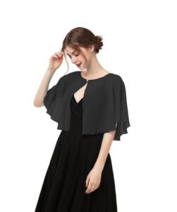 chiffon capelet women's soft capes shawls and wraps for evening dress wedding cape cover up (black)