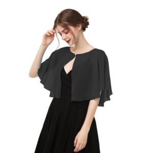 Chiffon Capelet Women's Soft capes Shawls and Wraps for Evening Dress Wedding Cape Cover Up (Black)