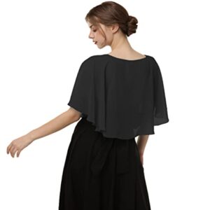 Chiffon Capelet Women's Soft capes Shawls and Wraps for Evening Dress Wedding Cape Cover Up (Black)