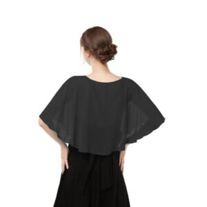 Chiffon Capelet Women's Soft capes Shawls and Wraps for Evening Dress Wedding Cape Cover Up (Black)