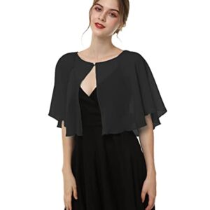 Chiffon Capelet Women's Soft capes Shawls and Wraps for Evening Dress Wedding Cape Cover Up (Black)