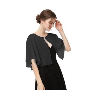 Chiffon Capelet Women's Soft capes Shawls and Wraps for Evening Dress Wedding Cape Cover Up (Black)