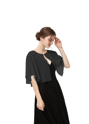 Chiffon Capelet Women's Soft capes Shawls and Wraps for Evening Dress Wedding Cape Cover Up (Black)