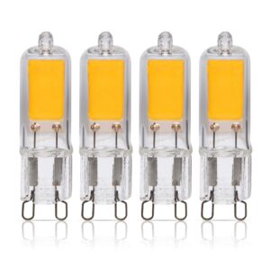 simba lighting g9 led cob light bulb (4 pack) 2w t4 20w to 25w halogen replacement for pendants, ceiling lights, desk lamp, wall sconce, 120v jcd bi-pin base non-dimmable, 2700k warm white