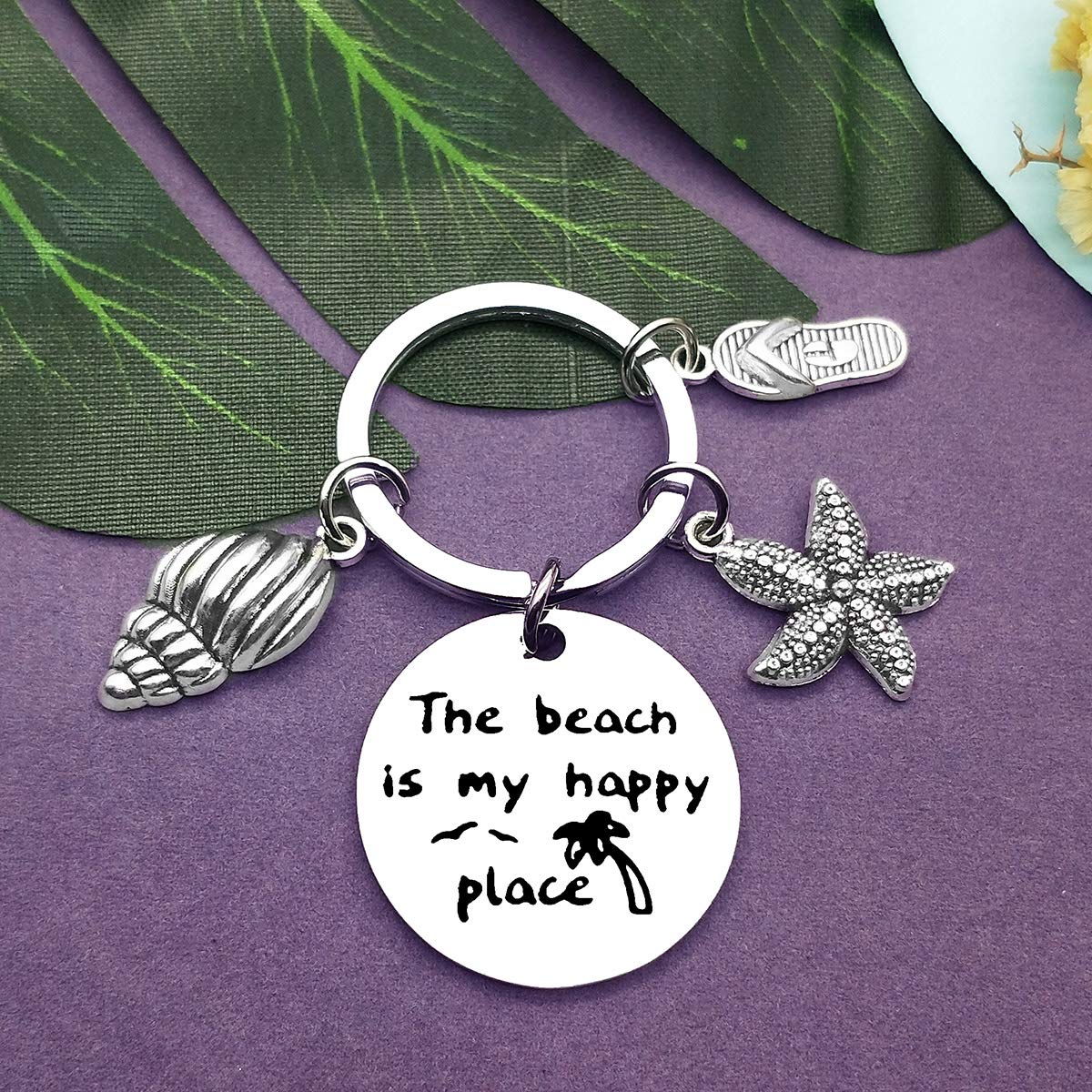 Vadaka Beach Lover Gift Keychain Beach Jewelry Beach Keyring Stainless Steel Key Chain Birthday Christmas Graduation Gift for Women Girl Teens Beach Lover