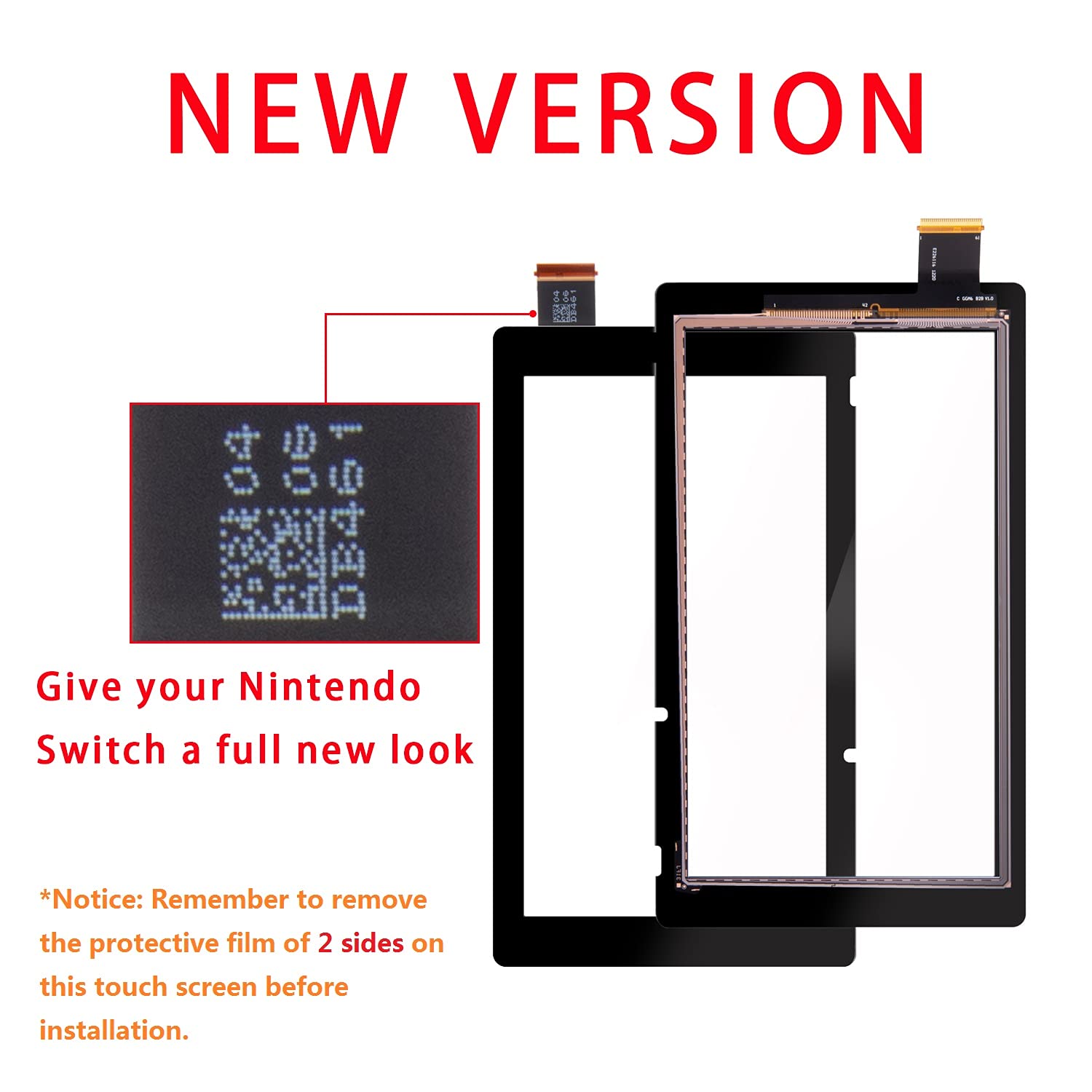 New Version Touch Screen Digitizer Glass Panel Replacement Parts for NS Switch with Tempered Glass Screen Protector and Installation Tool（LCD is not included）(Remove 2 Sides Films Before Installation)