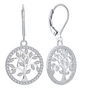 yl tree earrings 925 sterling silver tree of life dangle drop earring round aaa cubic zirconia leverback jewelry for women