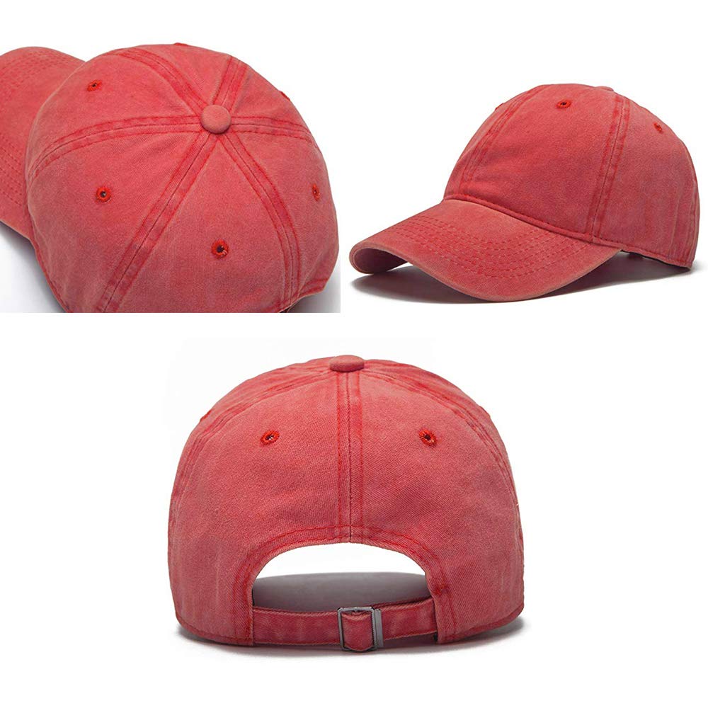 Kemeicle Unisex Adjustable Washed Dyed Baseball Cap Goldwing Snapback Rock Hat Red