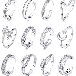 KOHOTA 12PCS 18K Gold Plated Adjustable Toe Rings for women Summer Beach Open Toe Rings Set Flower Arrow Tail Pinky Band Rings Barefoot Foot Jewelry