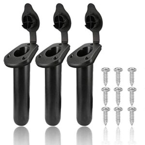 3pcs kayak deck flush mount fishing boat rod holders with cap cover embedded fishing holders kayak paddle accessories fishing rod bracket, black, 7.9 x 6.7 x 1.6 inches