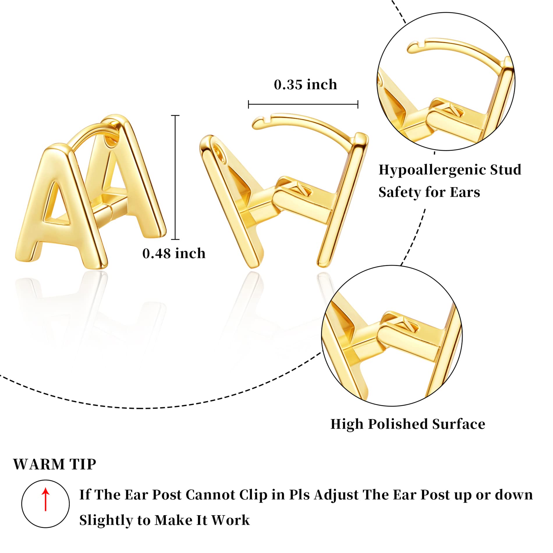 Initial Stud Earrings for Women - A Stud Earrings for Women Trendy - Gold Plated Dainty Hypoallergenic Letter Earrings for Women