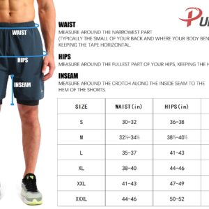 Pudolla Men’s 2 in 1 Running Shorts 7" Quick Dry Gym Athletic Workout Shorts for Men with Phone Pockets(Dark Grey Large)