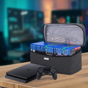 CURMIO Game Disc Storage Bag for up to 24 Discs, Universal Portable Gaming Disk Carrying Case Compatible for PS4/PS4 Pro/PS3/PS5/Xbox One/Xbox Series X/S, Black