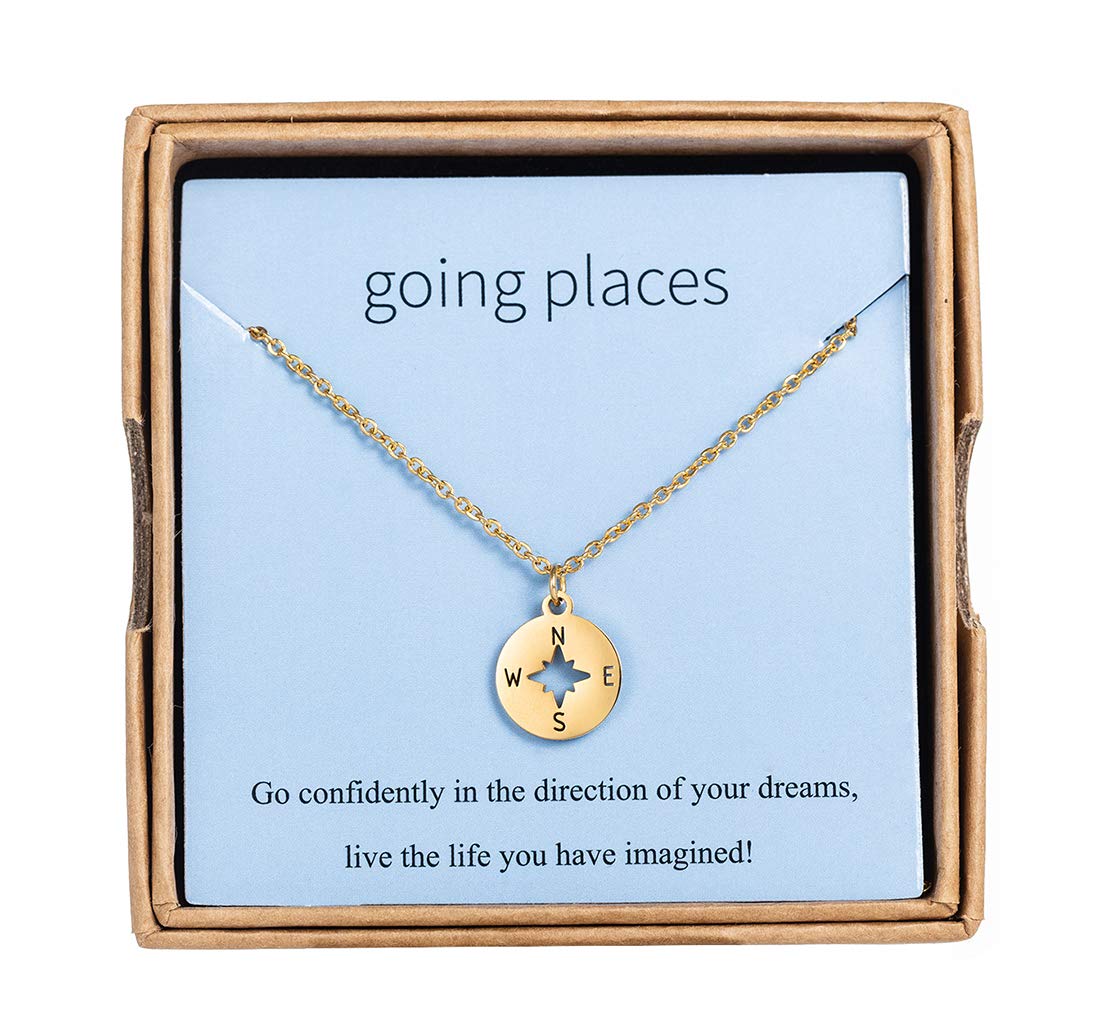 Augonfever Graduation Gifts Compass Necklace Gold Friendship Gifts for Bestie Friend Women Birthday Christmas