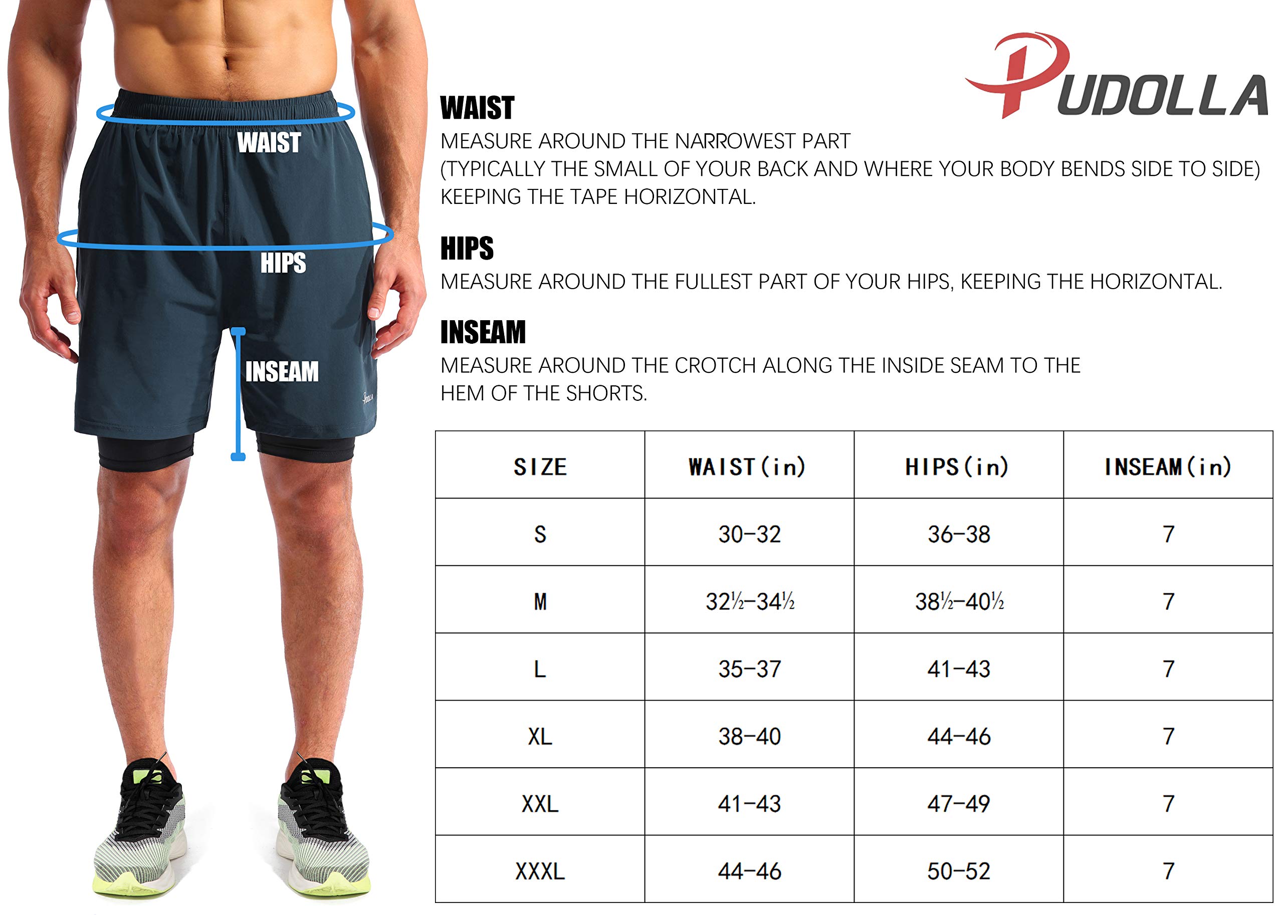 Pudolla Men’s 2 in 1 Running Shorts 7" Quick Dry Gym Athletic Workout Shorts for Men with Phone Pockets(White Medium)