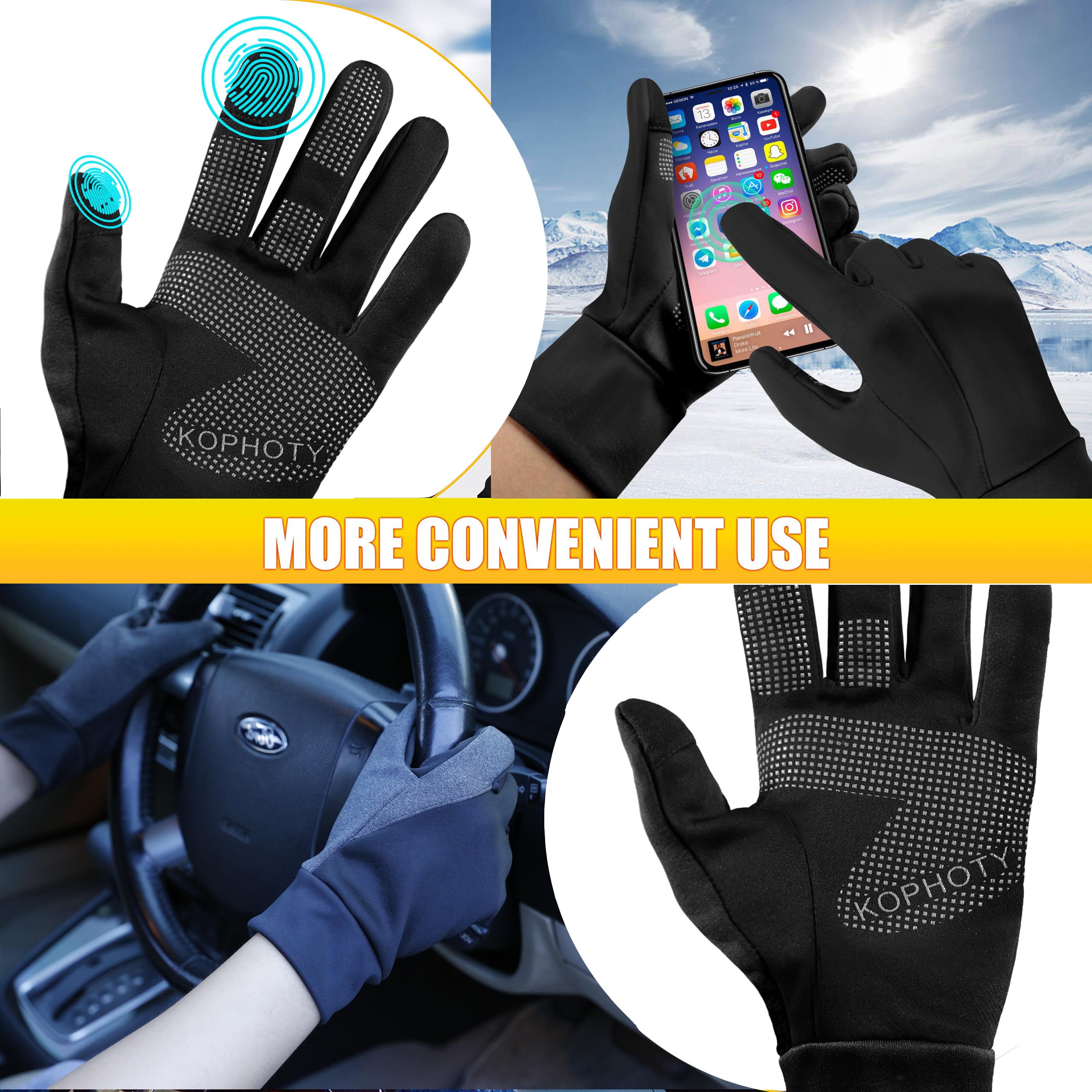 KOPHOTY Touchscreen Winter Gloves for Women and Men, Warm Water Resistant Windproof Thermal Gloves for Driving Running Cycling Phone Texting Outdoor Hiking in Cold Weather(Black,M)