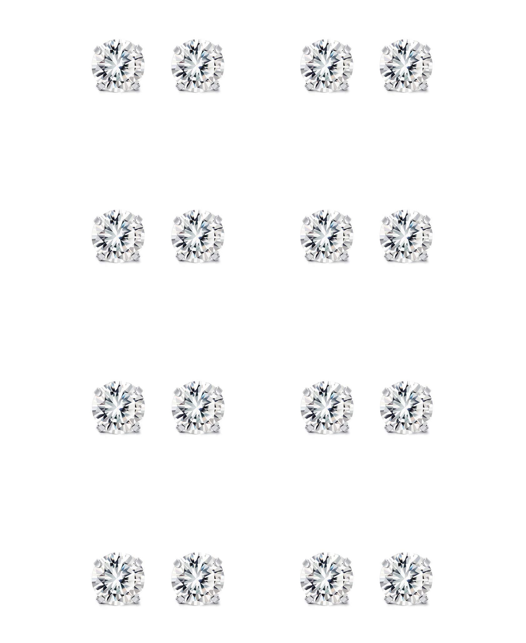 JOERICA 8 Pairs Tiny Cartilage Stud Earrings Stainless Steel Cubic Zirconia Earrings for Women Men 18G Screw Flat Back Earrings Set with 2MM CZ