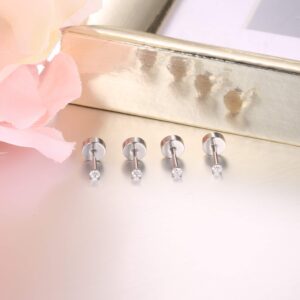 JOERICA 8 Pairs Tiny Cartilage Stud Earrings Stainless Steel Cubic Zirconia Earrings for Women Men 18G Screw Flat Back Earrings Set with 2MM CZ