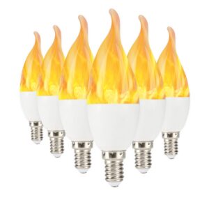 led vivid flame-6 pack 1800k led flame effect light bulb with fcc certification,e12 flicker flame candelabra bulb,for hotel/garden/coffee/festival decoration.