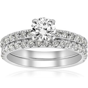 1 ct diamond engagement wedding ring french pave set 14k white gold - size 9