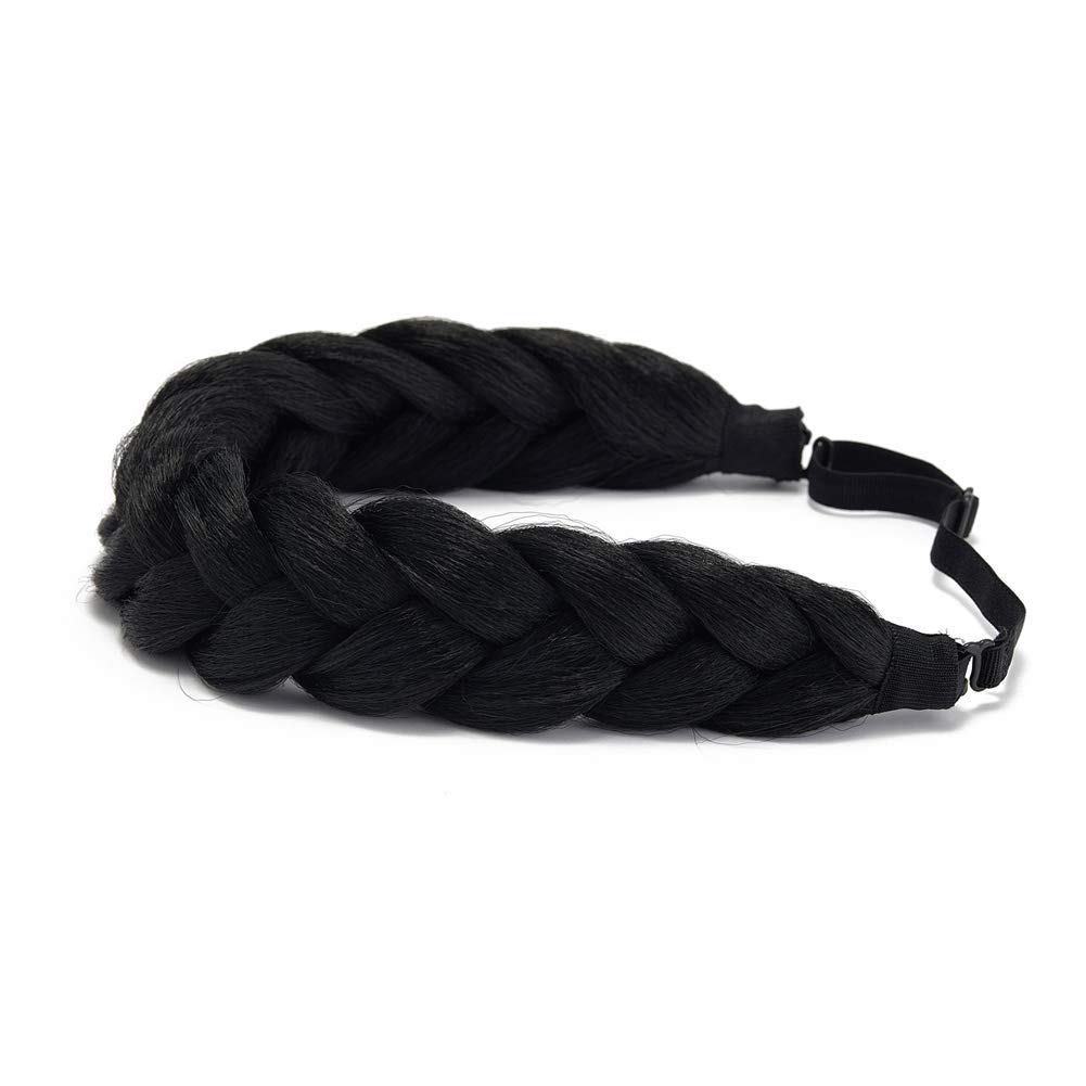 TOECWEGR Hair Braided Headband Classic Chunky Wide Thick Plaited Braids Elastic Stretch Syntheti Buckling Hairpiece Braid Headband