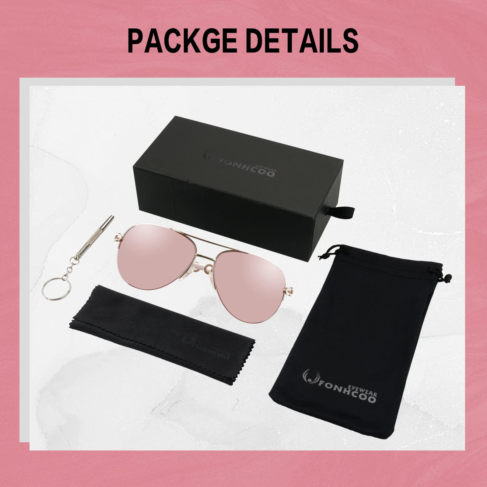 FONHCOO Aviator Sunglasses for Women Men Oversized Metal Frame UV400 Mirrored Sunglasses (pink&white)