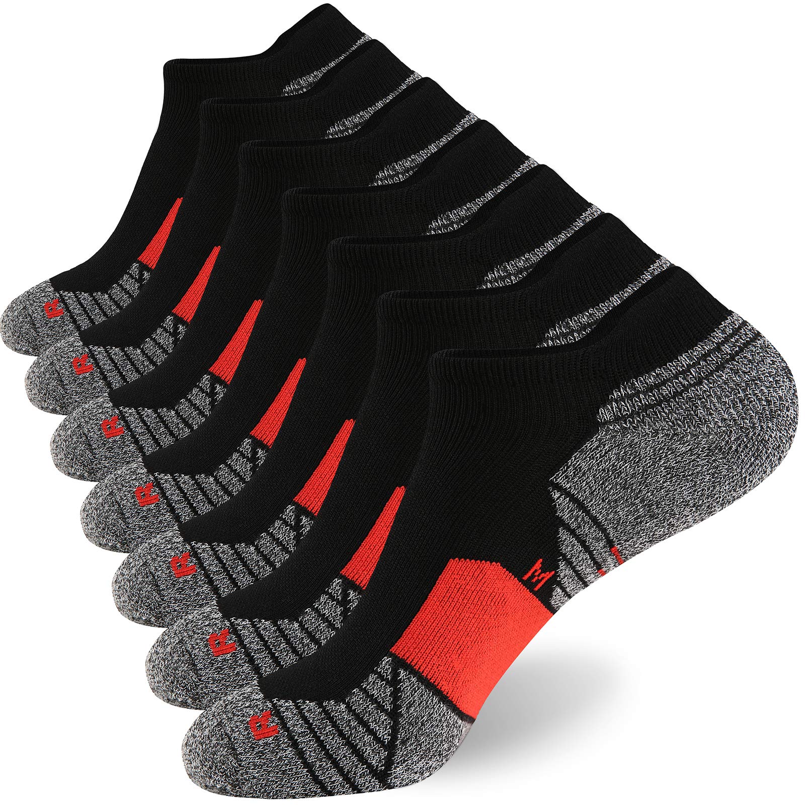 WANDER Men's Athletic Running Socks 7 Pairs Thick Cushion Ankle Socks for Men Sport Low Cut Socks 6-9/10-12 (7 Pairs Black Red, Shoe Size: 12-14)