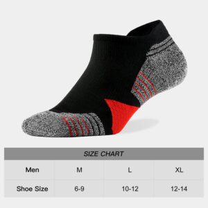 WANDER Men's Athletic Running Socks 7 Pairs Thick Cushion Ankle Socks for Men Sport Low Cut Socks 6-9/10-12 (7 Pairs Black Red, Shoe Size: 12-14)