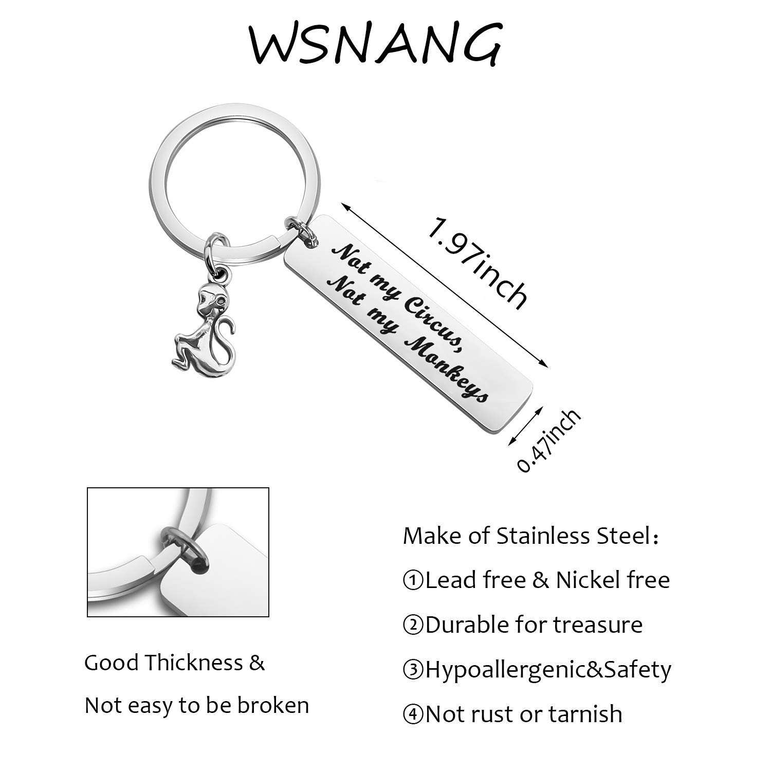 WSNANG Funny Monkey Keychain Not My Circus Not My Monkeys Keychain Retirement Gift for Employees Colleague Social Worker Going Away Gift (Monkey Keychain)