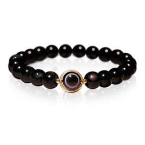 l&c feng shui black obsidian wealth bracelet - 8mm 10mm women mens bracelets natural black obsidian crystal evil eye agate bring luck prosperity elastic stretch beaded bracelet for woman men (8mm)