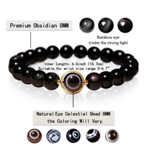 L&C Feng Shui Black Obsidian Wealth Bracelet - 8MM 10MM Women Mens Bracelets Natural Black Obsidian Crystal Evil Eye Agate Bring Luck Prosperity Elastic Stretch Beaded Bracelet for Woman Men (8MM)