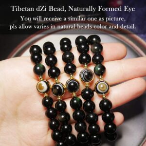 L&C Feng Shui Black Obsidian Wealth Bracelet - 8MM 10MM Women Mens Bracelets Natural Black Obsidian Crystal Evil Eye Agate Bring Luck Prosperity Elastic Stretch Beaded Bracelet for Woman Men (8MM)