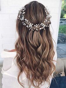 gorais pearl bridal hair vine silver crystal wedding headband bride hair pieces flower hair accessories for women and girls