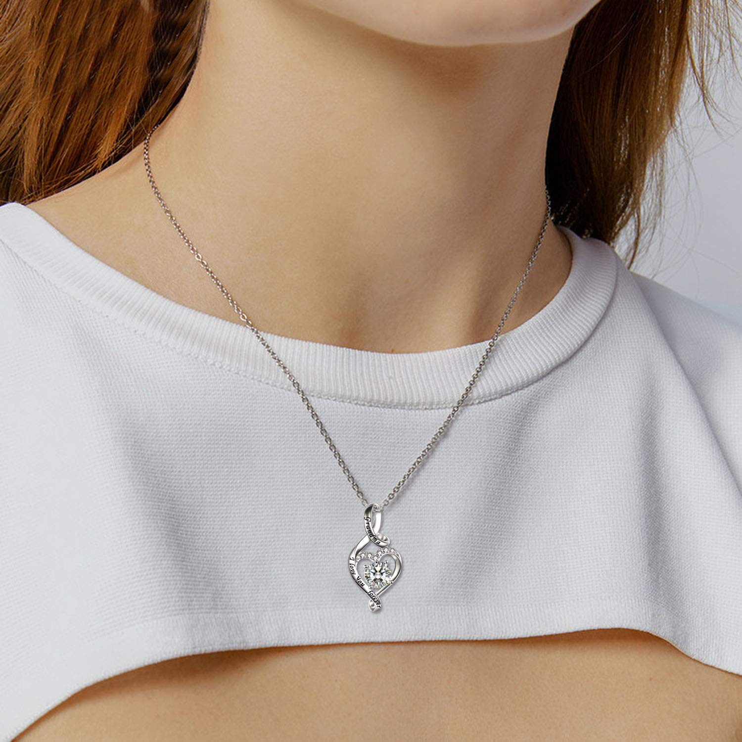 POPLYKE Grandma Necklace Gifts for Grandma from Granddaughter Sterling Silver Grandma I love You Forever Love Heart Necklace Jewelry for Women Mothers Valentines Birthday