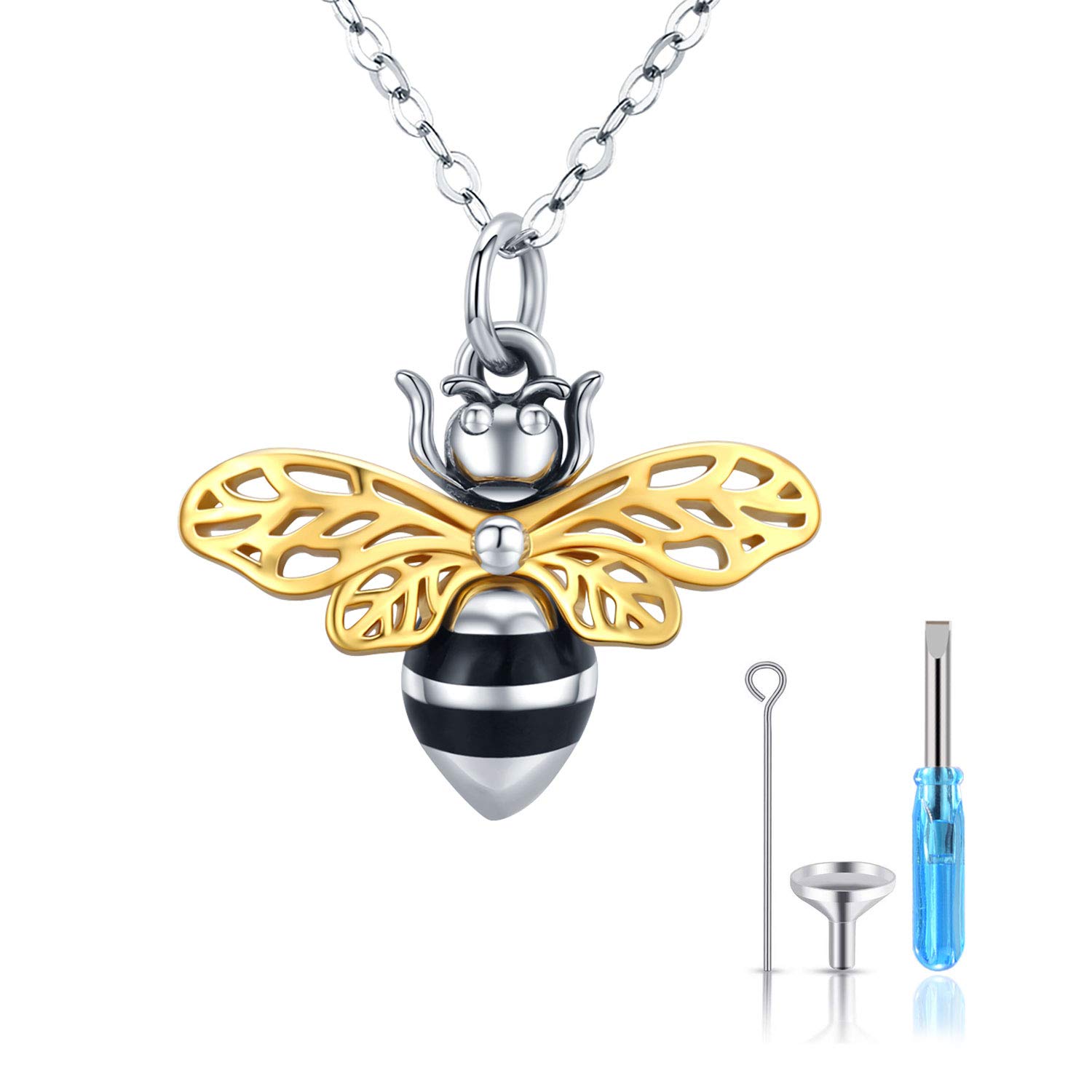 TRISHULA Cremation Jewelry 925 Sterling Silver Bee Pendant keepsake Urn necklaces for Women