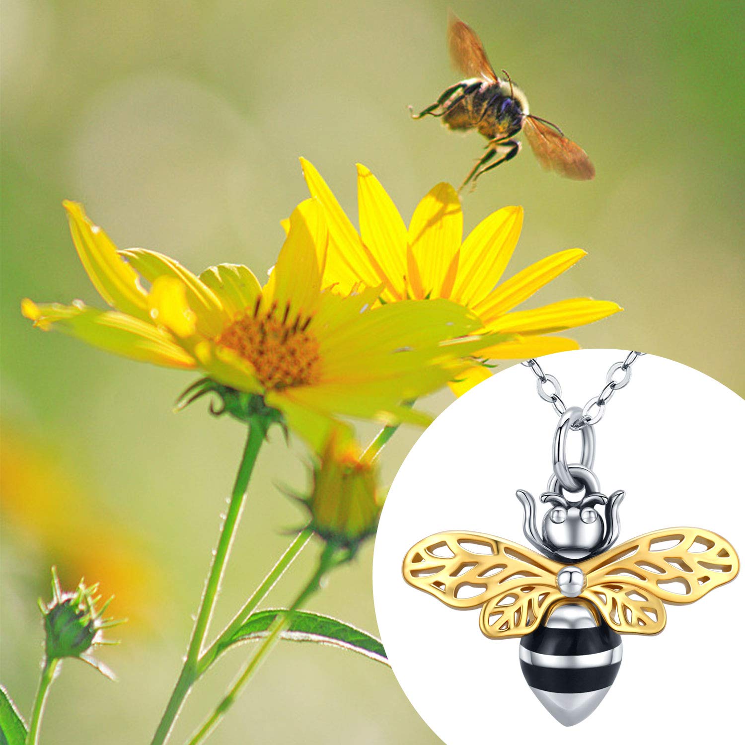 TRISHULA Cremation Jewelry 925 Sterling Silver Bee Pendant keepsake Urn necklaces for Women