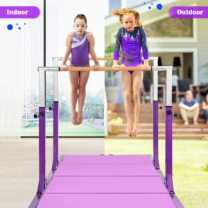 Costzon Double Horizontal Bars, Junior Gymnastic Training Parallel Bars w/11-Level 38-55" Adjustable Heights, 264lbs Capacity, Ideal for Indoors, Outdoor, Home Practice (Purple)