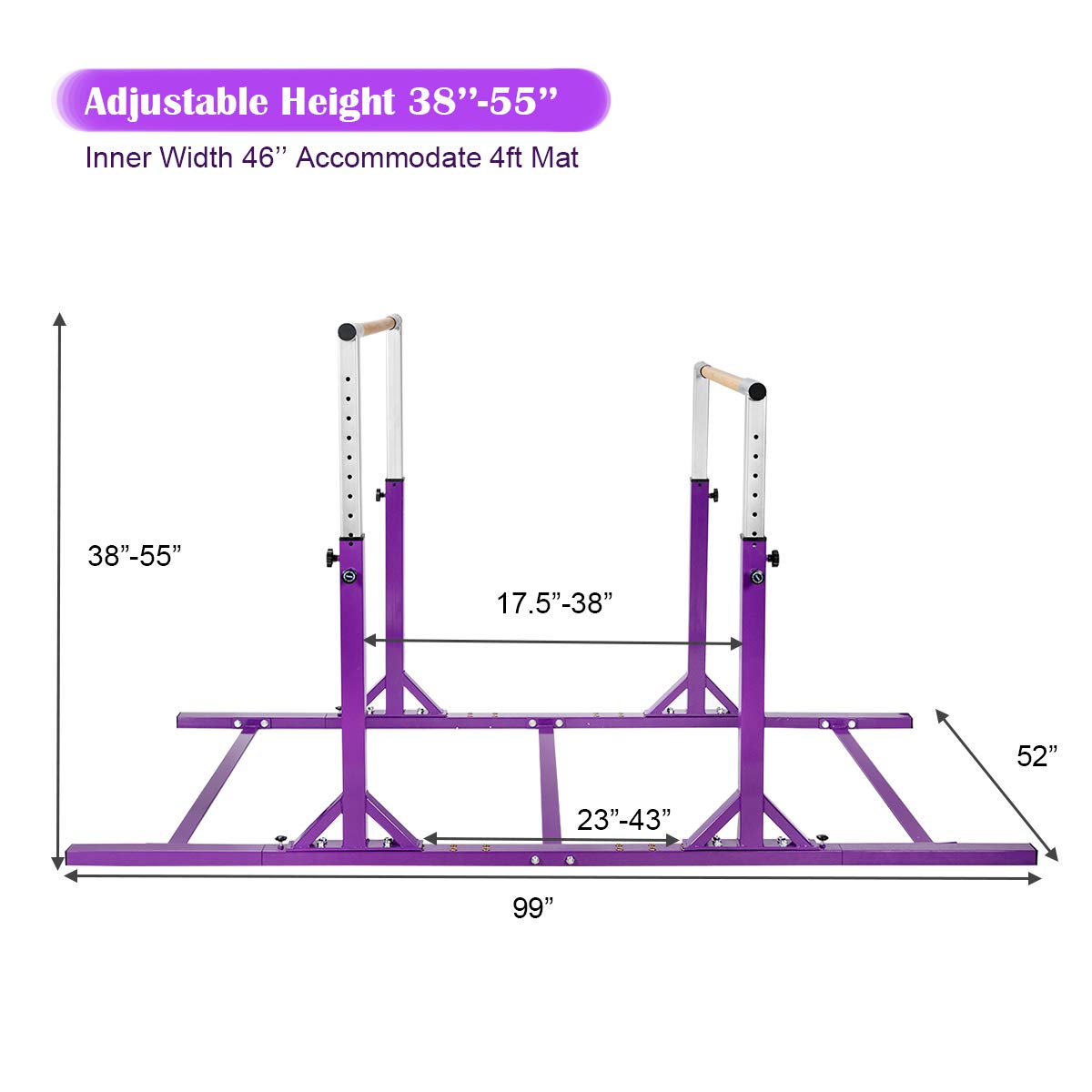 Costzon Double Horizontal Bars, Junior Gymnastic Training Parallel Bars w/11-Level 38-55" Adjustable Heights, 264lbs Capacity, Ideal for Indoors, Outdoor, Home Practice (Purple)