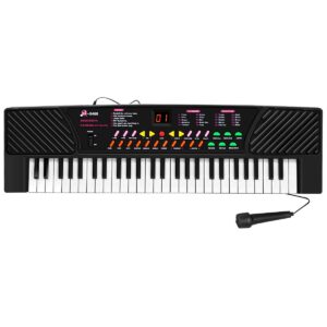 homgx kids 54-key electronic keyboard, standard accordion keys piano keyboard, portable electronic musical instrument, electronic organ with microphone & charger, for children and beginners, black