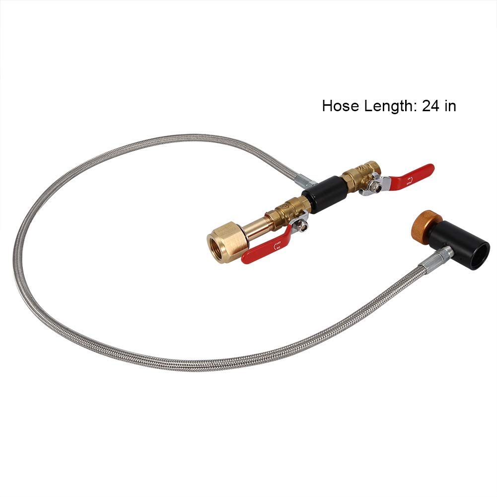 CO2 Refill Adapter with Hose,G1/2 CO2 Cylinder Refill Adapter with Hose For Filling 24" without Gauge,With 2 turn on/off valves, (24" without Gauge)