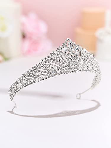 SWEETV Anastasia Tiaras and Crowns for Women, Wedding Tiara for Bride, Rhinestone Queen Crown, Silver Crystal Princess Headpieces for Prom Costume Party