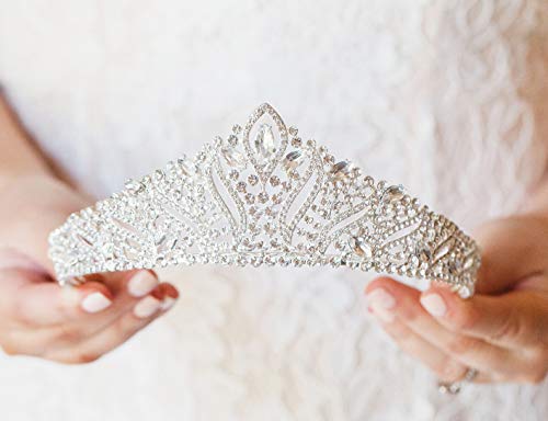 SWEETV Anastasia Tiaras and Crowns for Women, Wedding Tiara for Bride, Rhinestone Queen Crown, Silver Crystal Princess Headpieces for Prom Costume Party