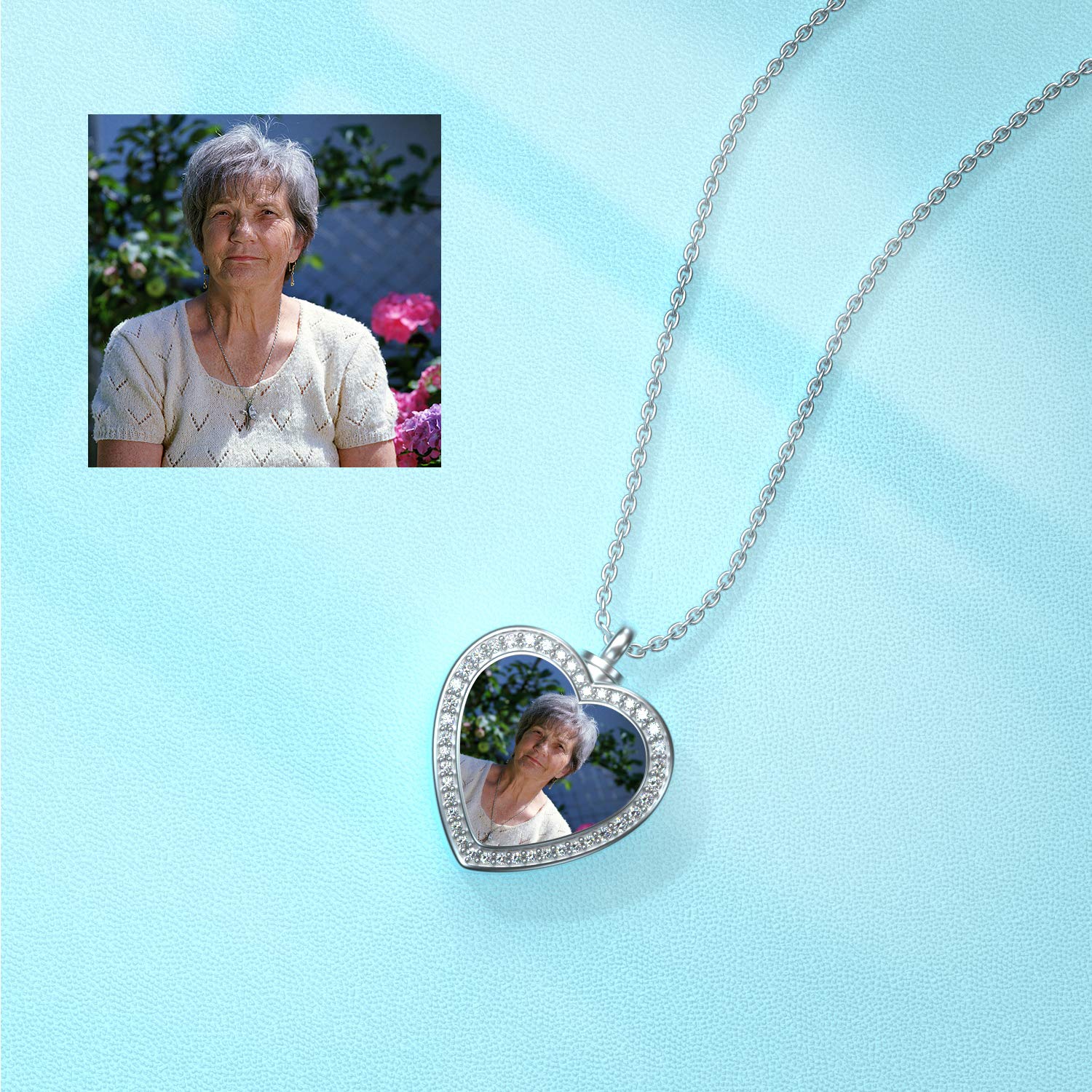 lotus & leaf Urn Necklaces for Ashes Cremation Jewelry for Ashes Heart Pendant Sterling Silver Photo Locket that Holds Pictures Personalized Customized Keepsake Gifts for Women