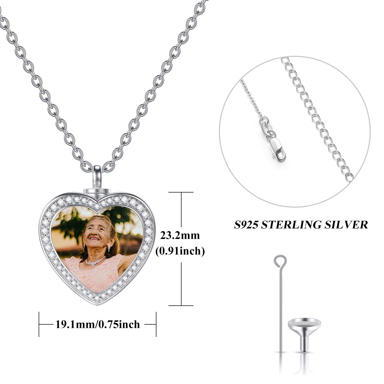 lotus & leaf Urn Necklaces for Ashes Cremation Jewelry for Ashes Heart Pendant Sterling Silver Photo Locket that Holds Pictures Personalized Customized Keepsake Gifts for Women